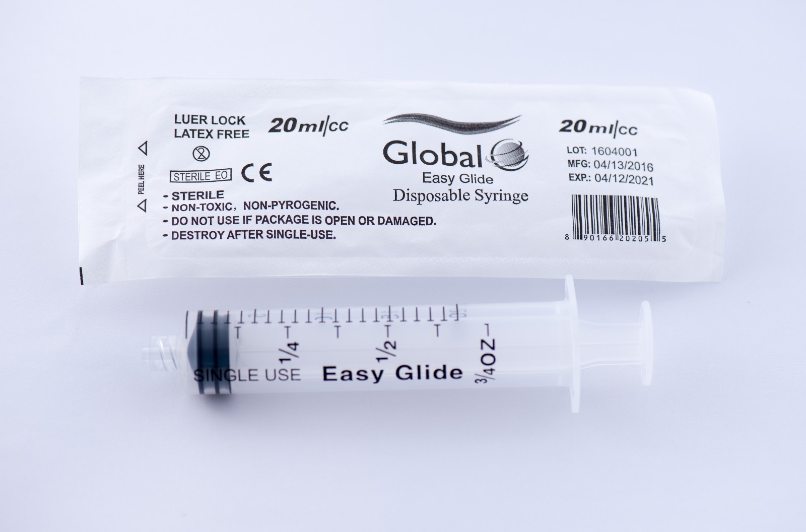 20CC GLOBAL EASY GLIDE SYRINGES LUER LOCK 20ML 50 / BOX STERILE without ...