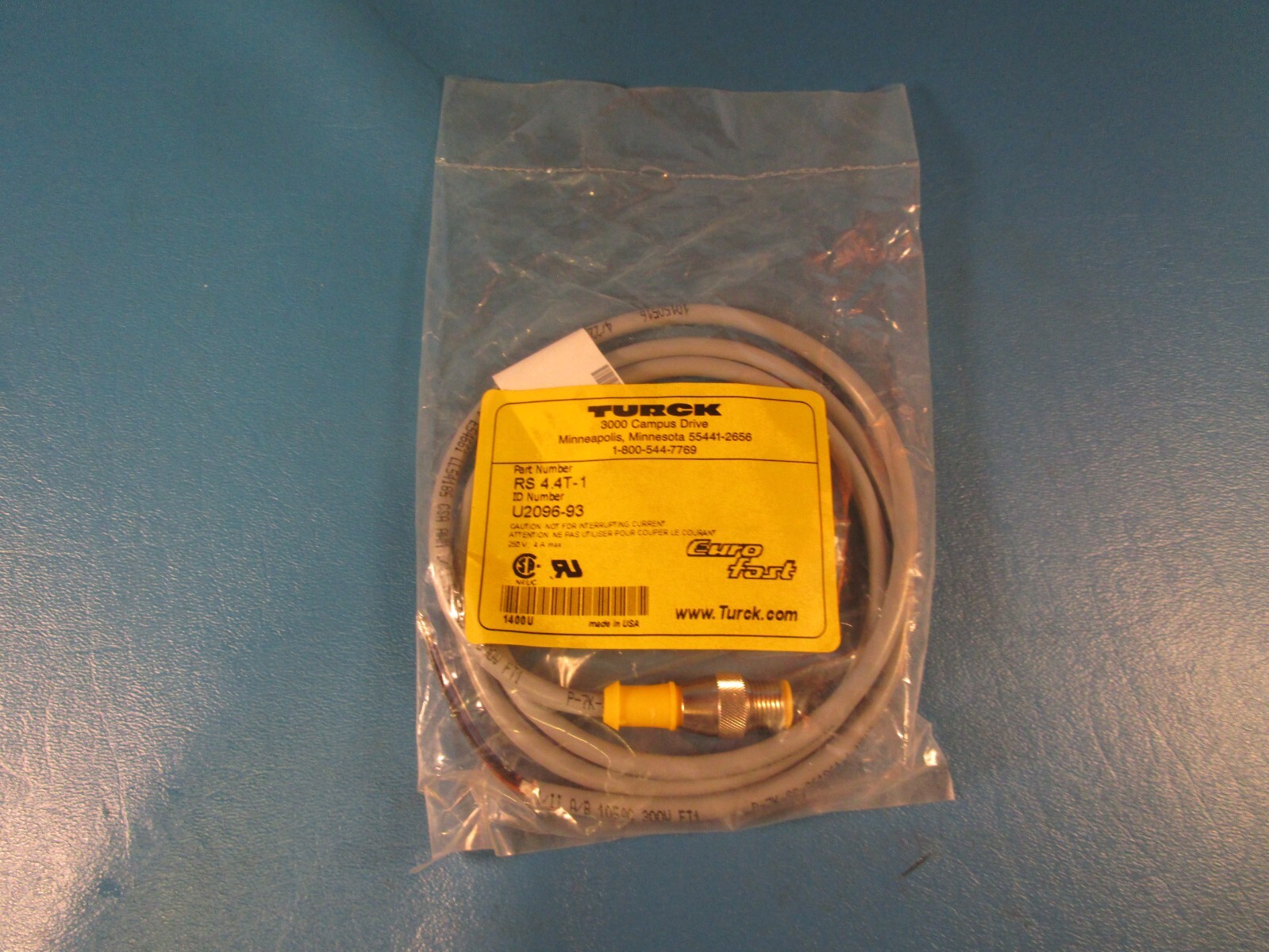 Turck RS 4.4T-1 Cordset, M12, Male Straight, 4 Wire, 1 Meter, PVC ...