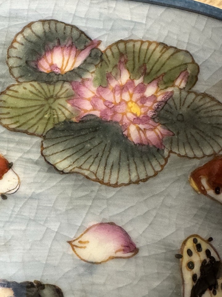 Vintage Hand Painted Koi Fish Water Lily Planter Pot Vase Damaged ...