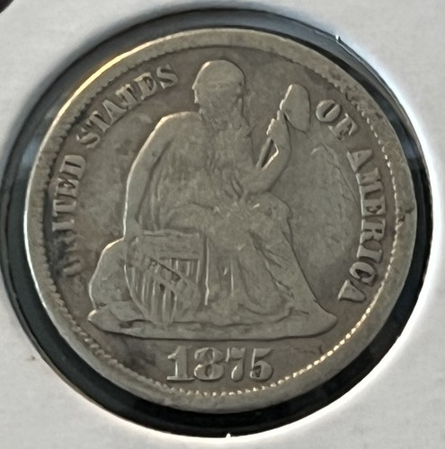 1875-CC ABOVE BOW SEATED LIBERTY SILVER DIME FINE+ READ ACTUAL COIN ...