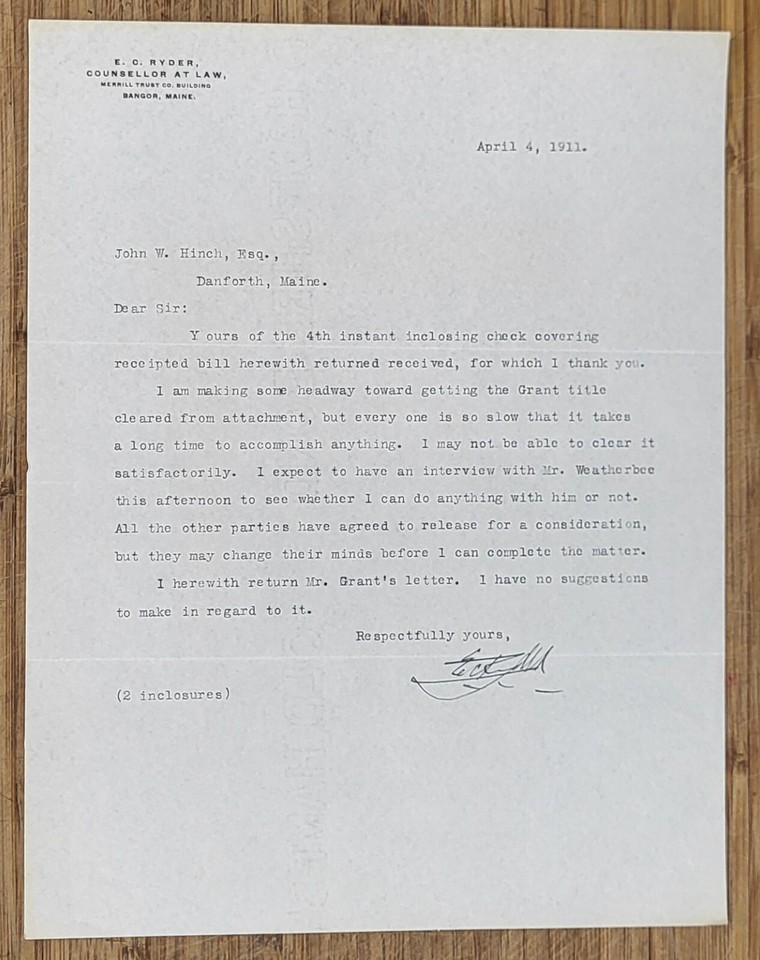 1912 Letterhead Maine Bangor EC Ryder Lawyer | eBay