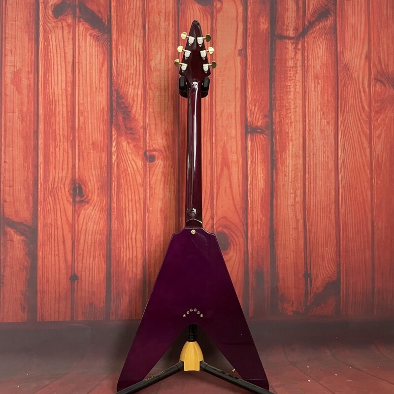 Purple Flying V Electric Guitar Solid Strings Thru Body Gold Hardware ...