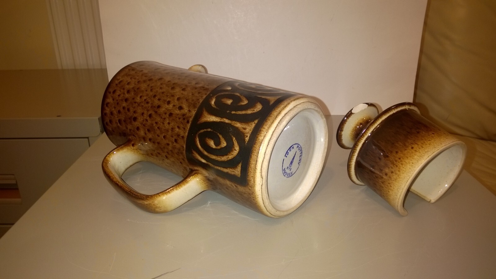 Coffee Pot Vintage Iden Pottery Rye Sussex Tall Brown Glazing over ...