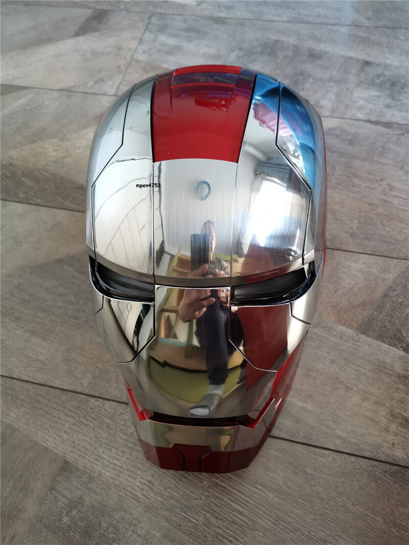 AUTOKING Iron Man MK5 Helmet Voice Control ABS Cosplay Silver Mask New ...