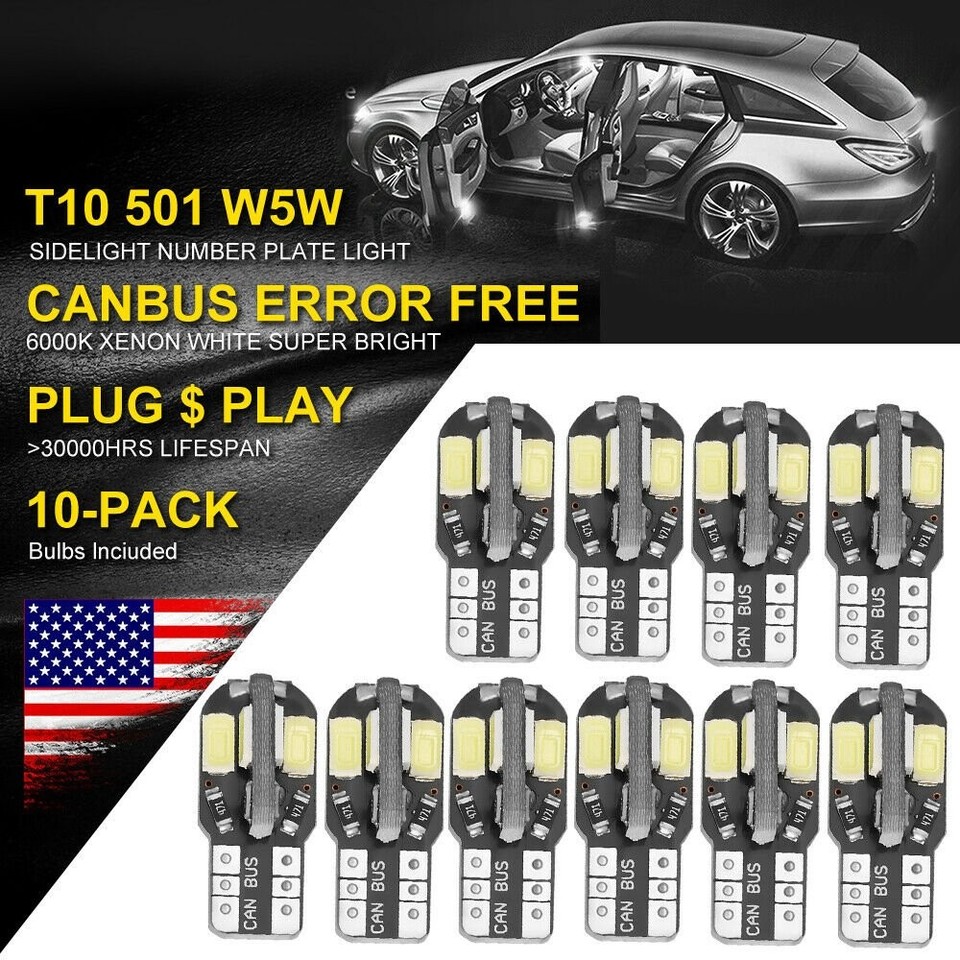 10PCS T10 194 168 W5W LED Bulb Light Canbus White Dome License Side ...