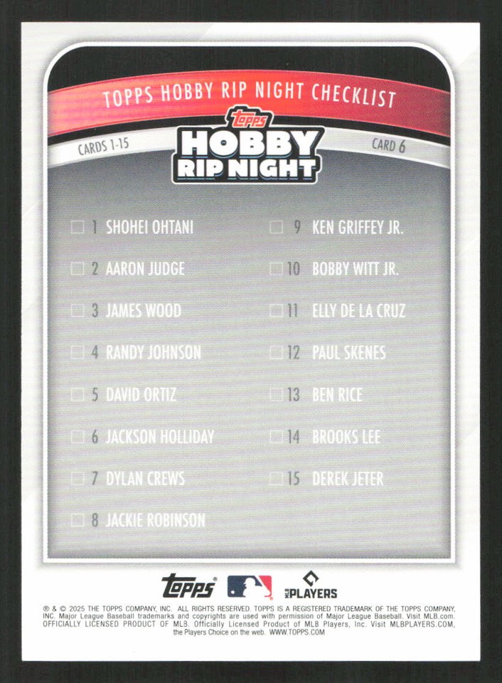 2025 Topps Hobby Rip Night Jackson Holliday #6 Card | eBay