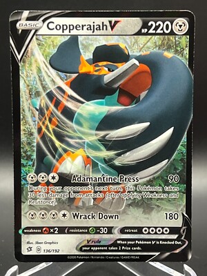 Copperajah V 136/192 SWSH Rebel Clash Holo Ultra Rare Pokemon Card NM/M ...