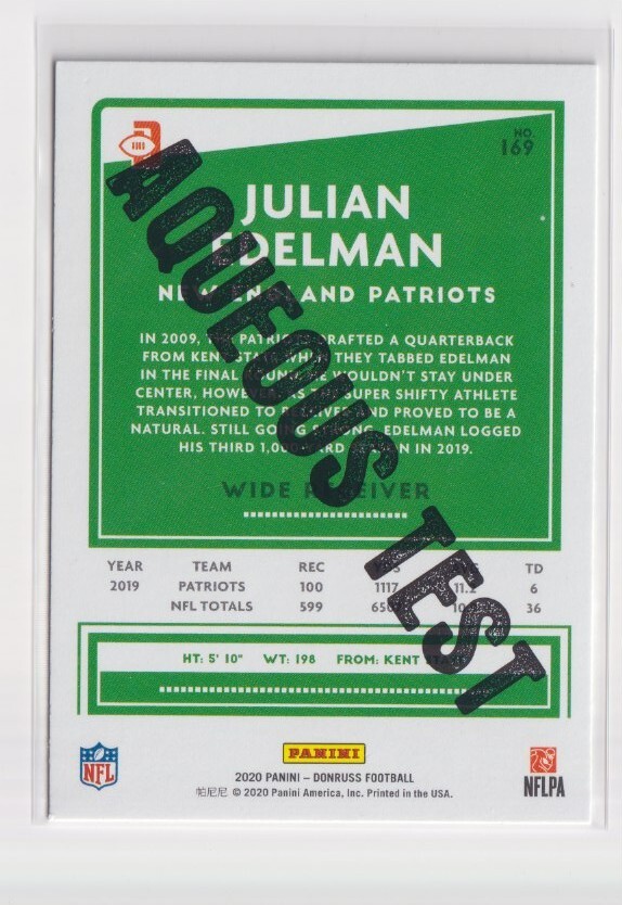 2020 Donruss Julian Edelman Aqueous Test SP # 169 NFL | eBay