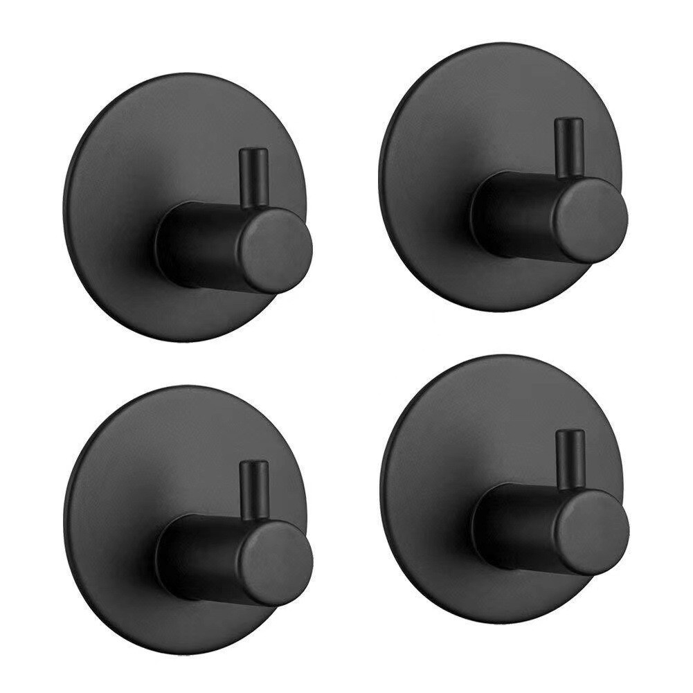 4pcs Black SUS Wall Hooks Self Adhesive for Hanging Wall Hanger Coat ...