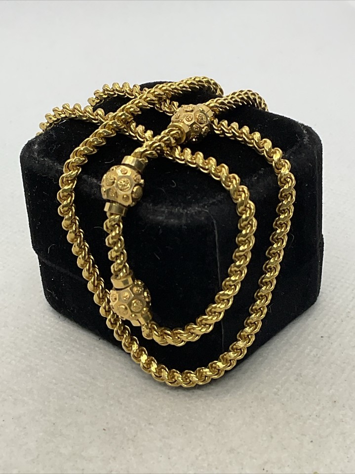 VINTAGE HANDMADE 22K(916) Yellow Gold Diamond Cut Ball Bead ROPE Chain ...