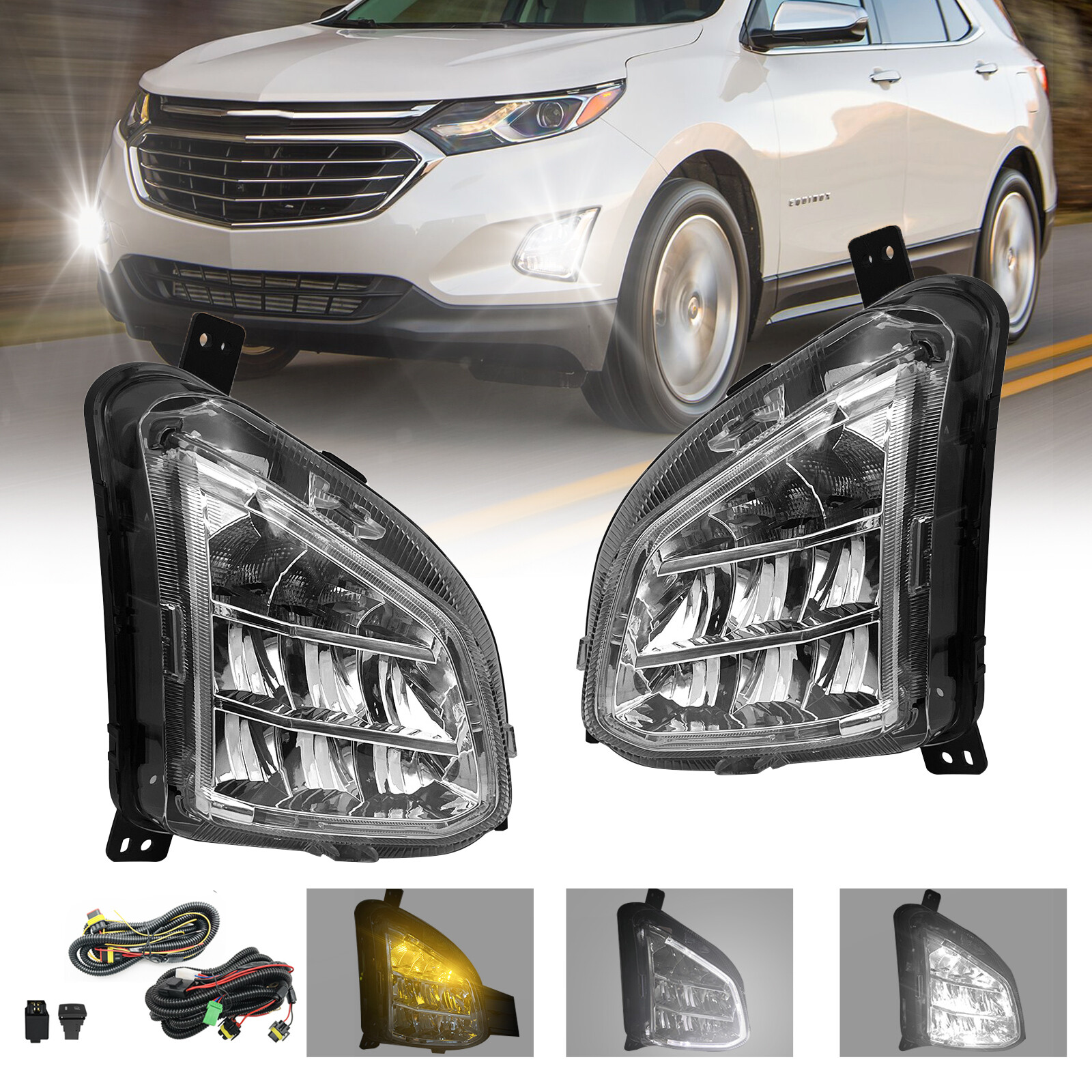 For 2018 2019 2020 Chevy Equinox LED Fog Lights Front Bumper Lamps+DRL ...