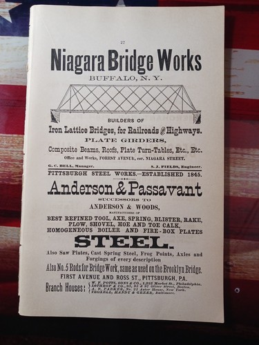 ~1878 Vintage Print Ad NIAGARA BRIDGE WORKS Buffalo NY Anderson ...