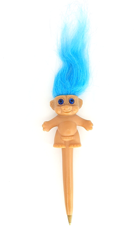 Troll Doll Ink Pen Vintage Good Luck Blue Hair Works! | eBay