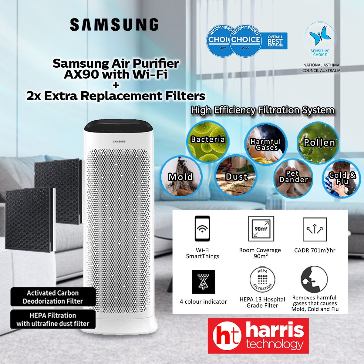 Samsung Air Purifier AX90 (Orgingal 2 filter) + 2 New Filter CFX-C100 ...