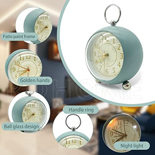 Table Clock Small Metal Desk Clocks Retro Shelf Night Light Clock for ...