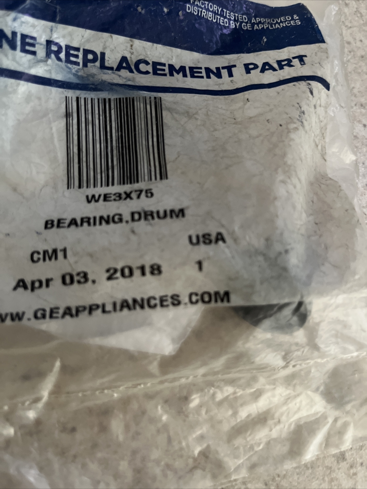WE3X75, WE03X0075, WE3X37, WE3X37R, WE3X72 GE Dryer Drum Rear Bearing ...