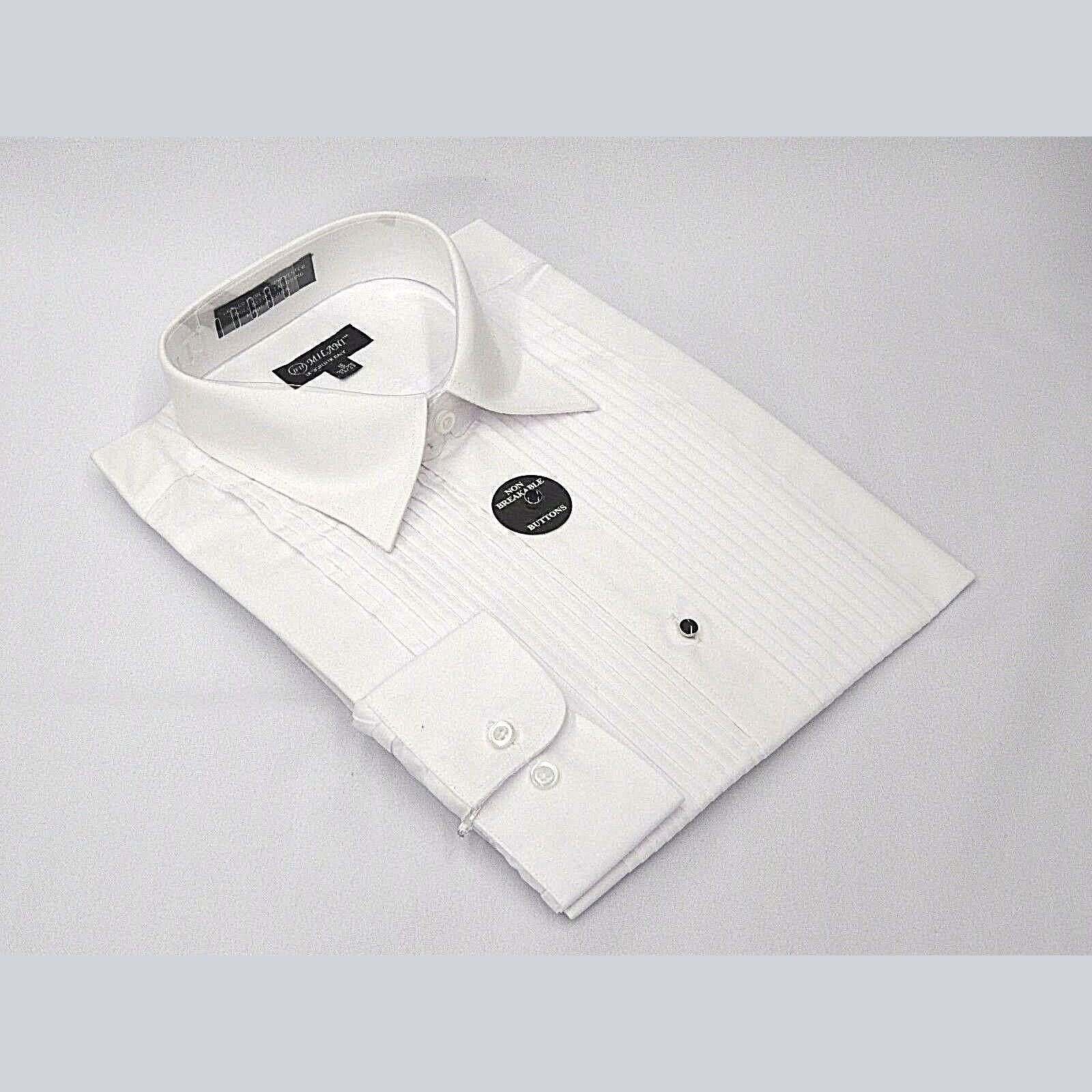 Men's Tuxedo shirt Milani Lay-down Collar Formal Pleated Front Wedding ...