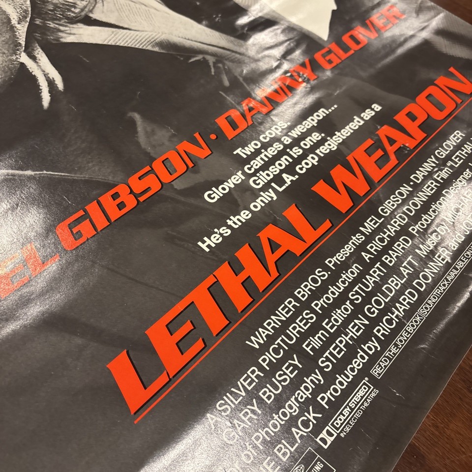 Vtg 1987 LETHAL WEAPON ORIGINAL MOVIE POSTER ROLLED MEL GIBSON DANNY ...