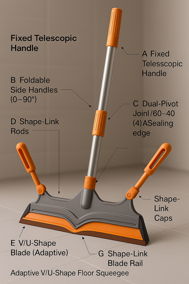 Adaptive Floor Squeegee Adjustable V/U Shape Blade with Foldable Side ...