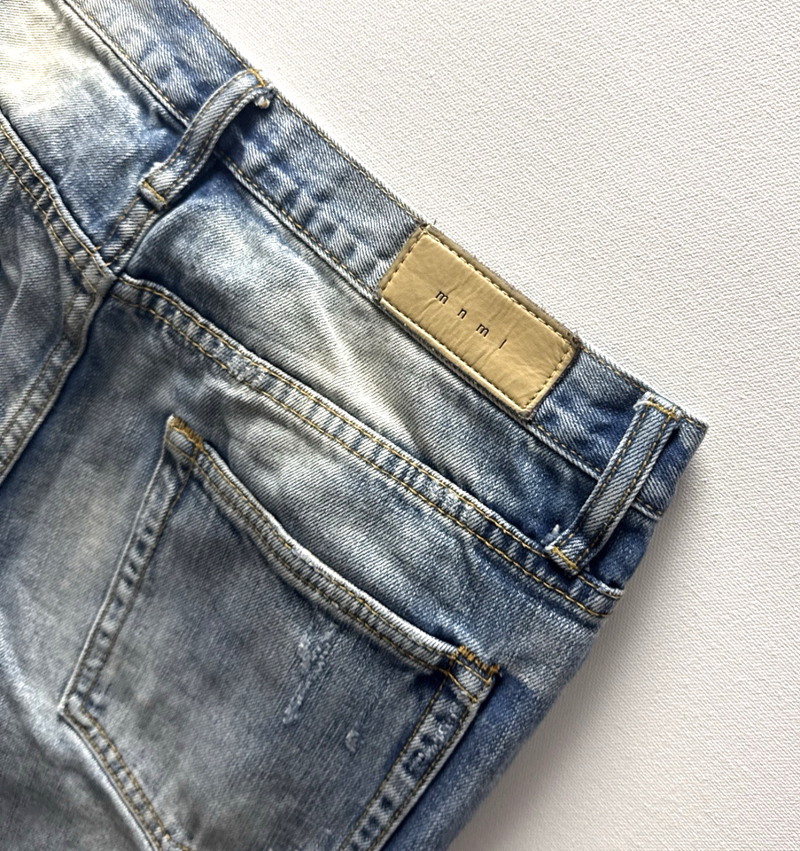 MNML Slim Fit Blue Distressed Denim Jeans Men Size 32 Ankle Zip Free Shipping | eBay