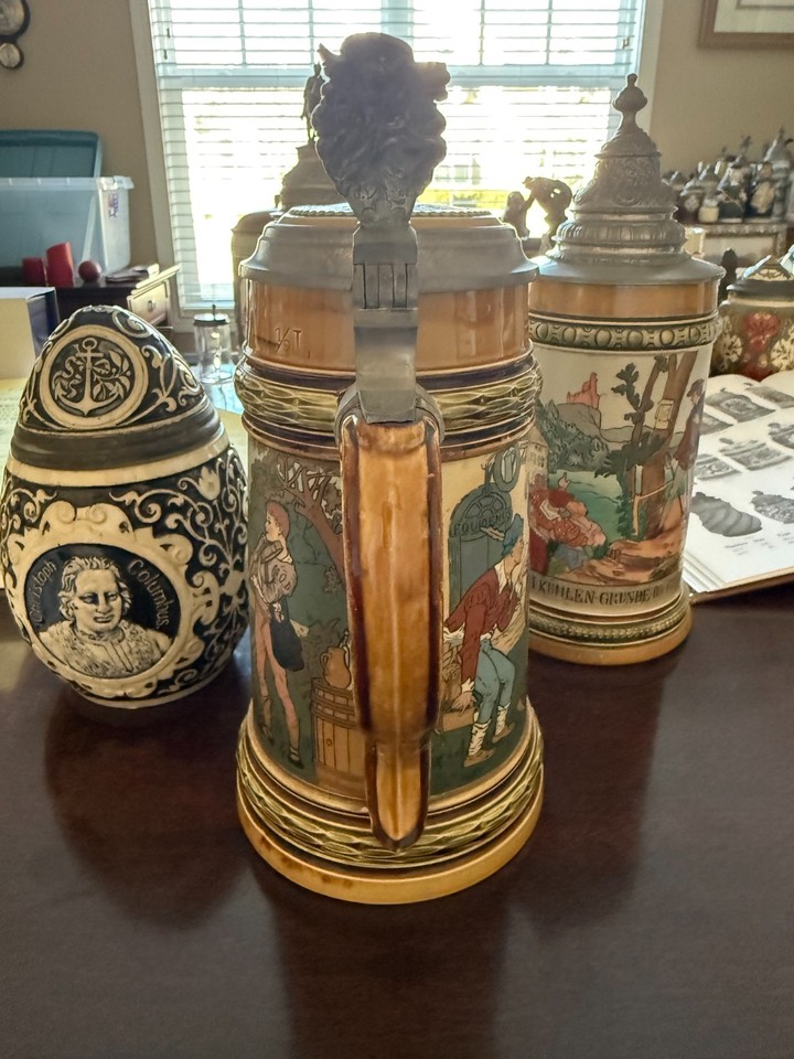 Antique German Mettlach etched stein #2501 signed by artist F. Quidenus ...