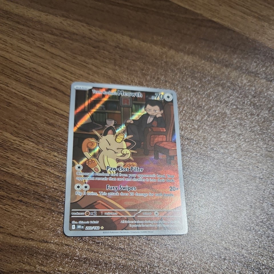 Team Rocket's Meowth 203/182 Illustration Rare Destined Rivals NM ...