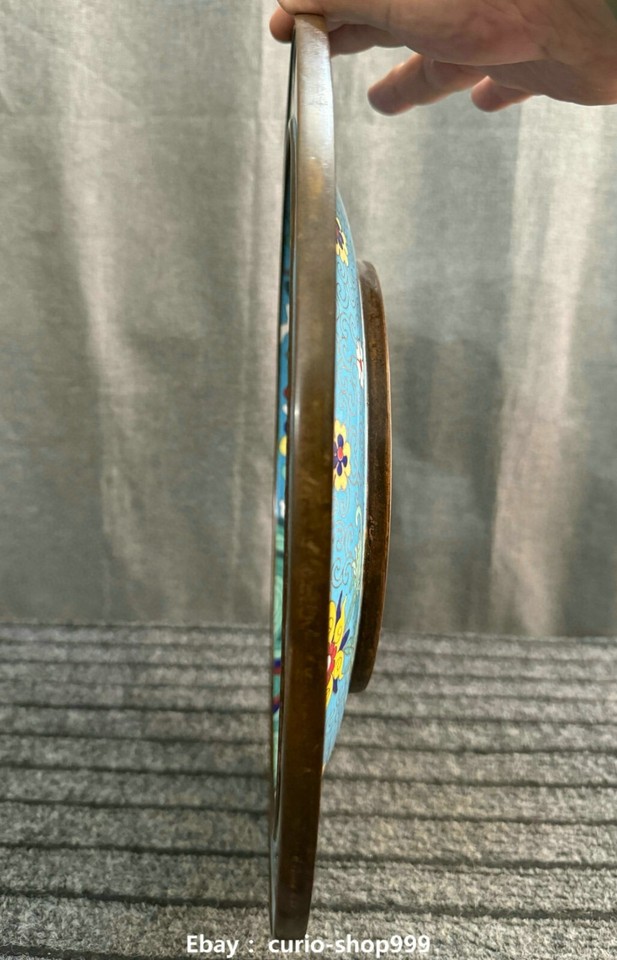 15" Qianlong Dynasty Purple Bronze Cloisonne Enamel Dragon Beast Tray ...