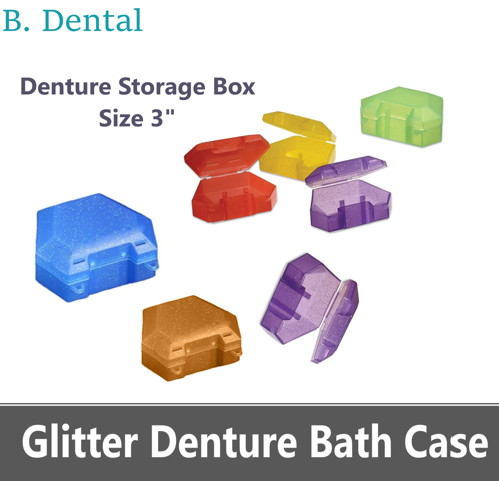 Dental Denture Box GLITTER DENTURE BATH CASE Retainer Case Large- 3 ...