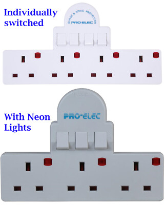 Main Adaptor Extension Power Socket 3 or 4 Way Gang Switched Multi UK ...