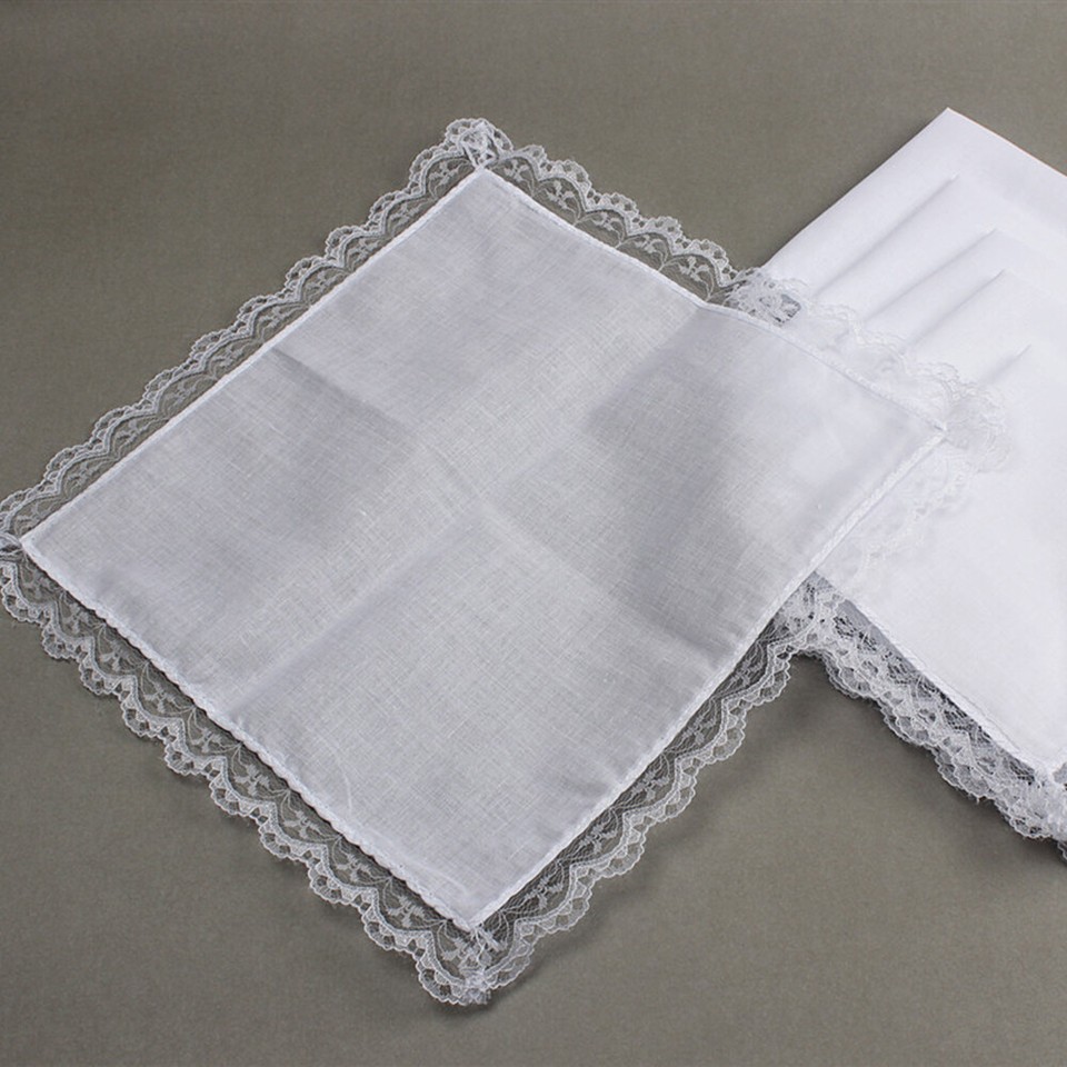5pcs Lace Edge Cotton Handkerchief White Soft Handkerchiefs Wedding ...