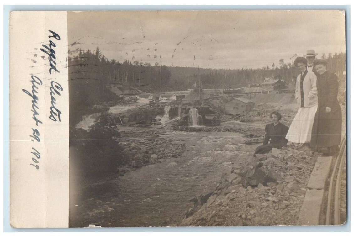 1909 Ragged Chute Dam Plant Mine New Liskeard Ontario Canada RPPC Photo ...