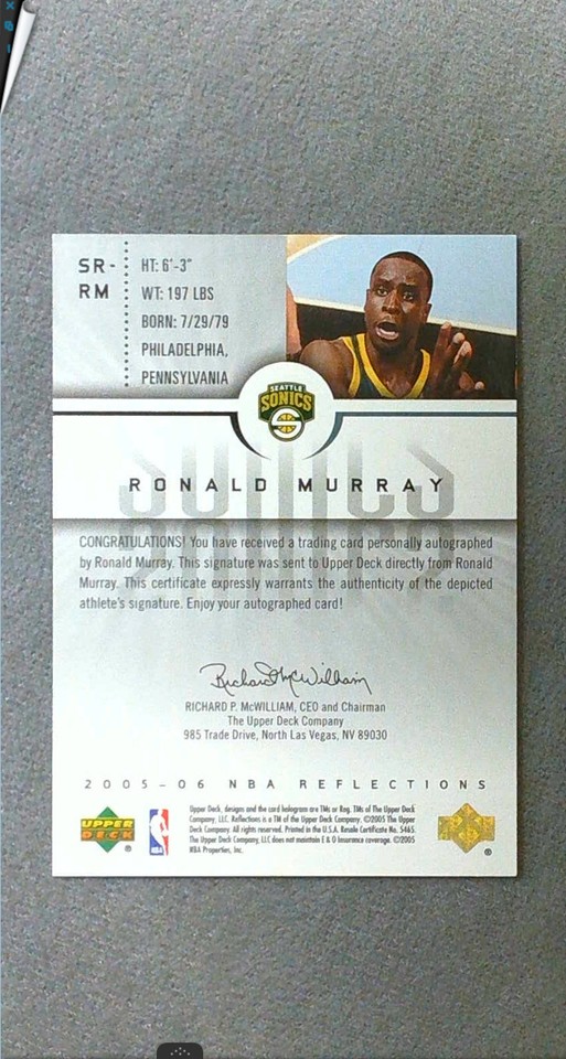 2005-06 Upper Deck Reflections Signature Autograph #SR-RM Ronald Murray ...