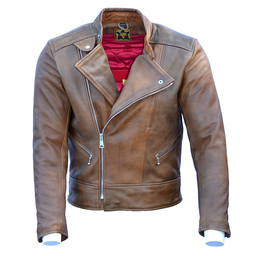 Mens Goldtop '75 Lancer Waxed Brown Leather Motorcycle Jacket - CE ...
