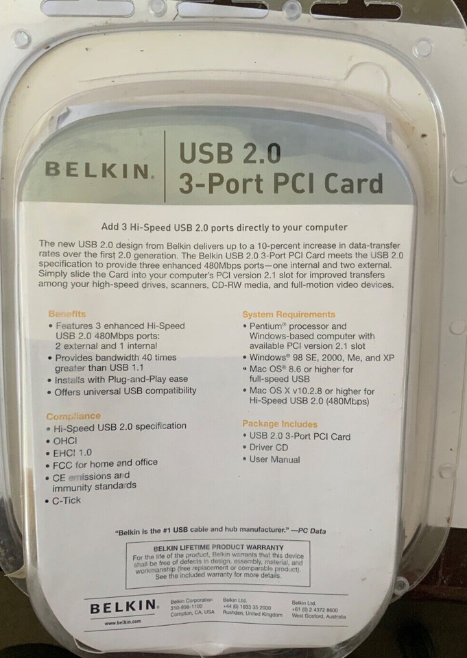 Belkin USB 2.0 3 Port PCI Card -NEW | eBay
