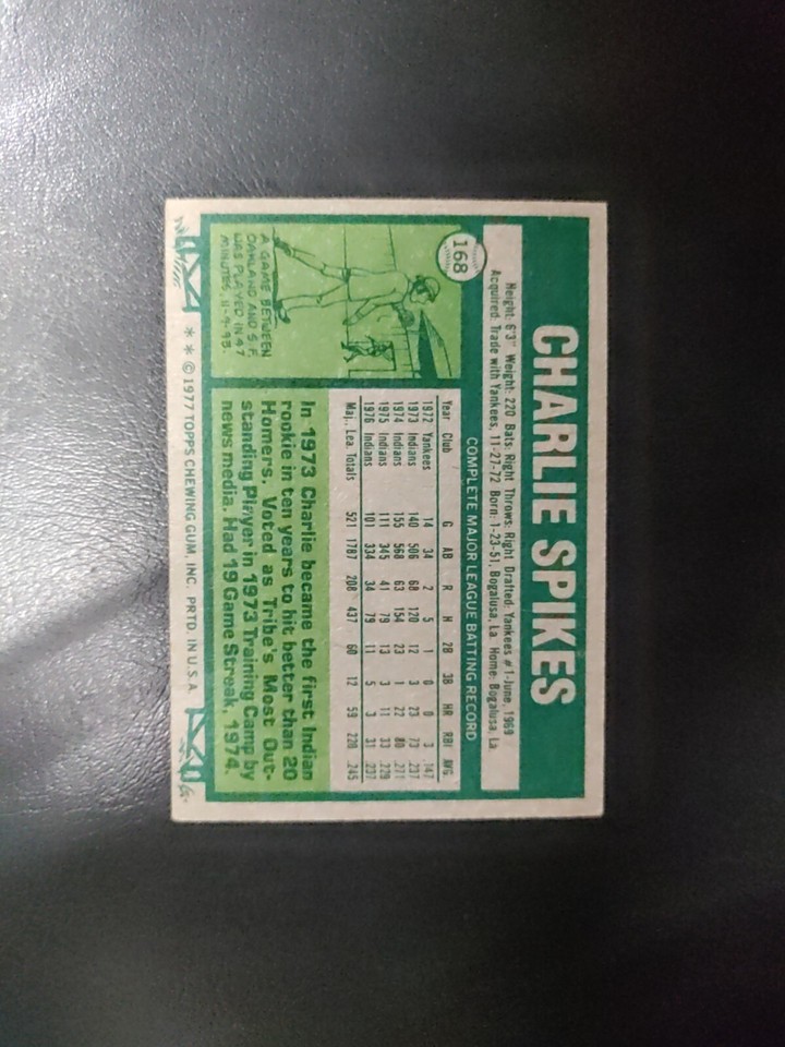 1977 Topps Baseball Card #168 Charlie Spikes - ex read | eBay