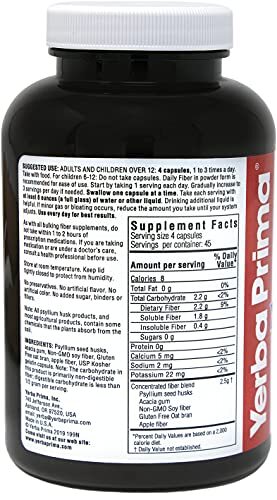 Yerba Prima Daily Fiber Caps - 180 - Soluble & Insoluble Dietary Fiber ...