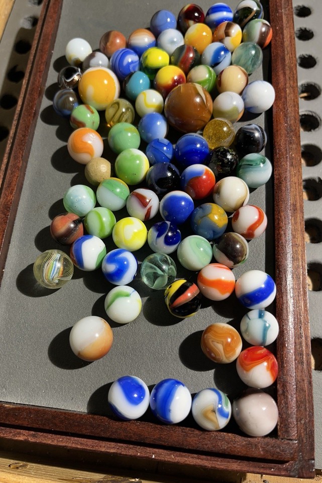 Variety Lot Of 70 Mostly Early Machine Made Marbles A Few Handmades And ...