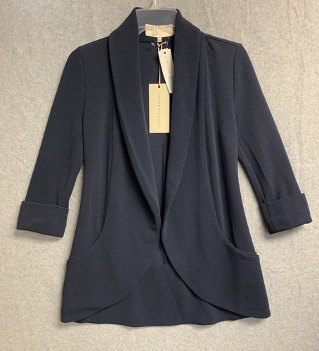 French Mauve Anthropologie Cardigan Blazer Suit Jacket Womens XS Navy ...