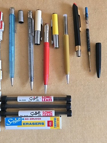 Vintage Scripto Mechanical Pencil Lot 4 Pencils, Pen, 1 6 Box of Lead ...