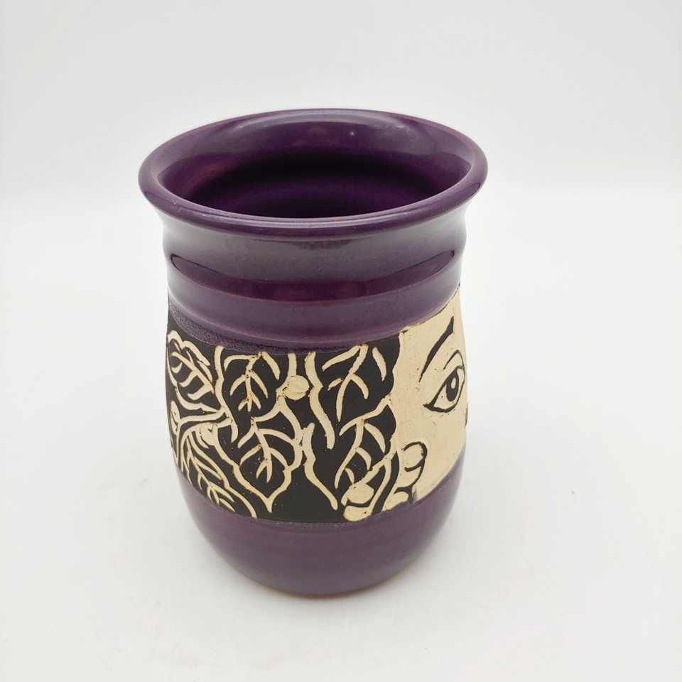 Handmade Signed Pottery Handleless Tea Coffee Mug - 10oz Purple Woman's ...