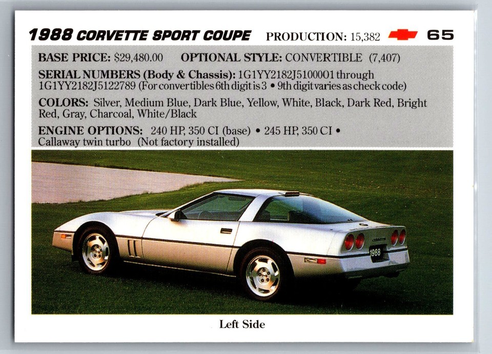 1991 Collect-A-Card Vette Set 1988 Corvette Sport Coupe #65 | eBay