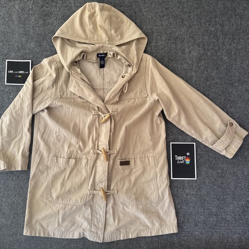 Denim & Co Chore Barn Jacket XL Beige Hood Toggle Duffle Coat No Liner ...