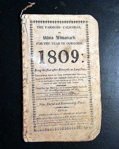 Early 19th Century Farmer's ALMANACK Calendar Utica NY New York From ...
