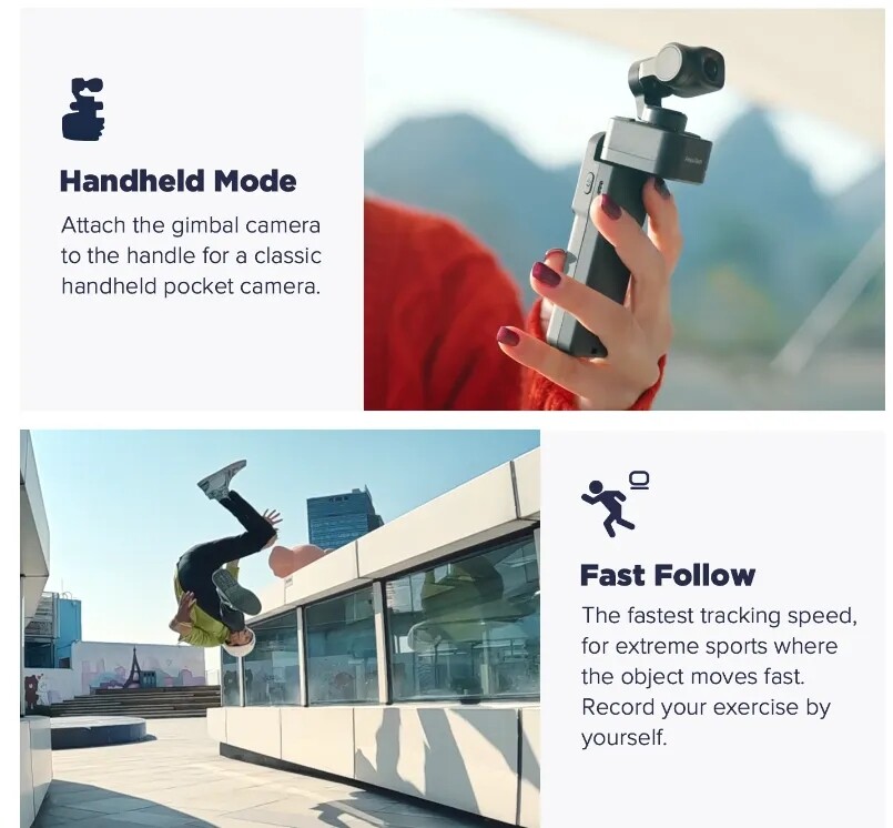 Feiyu Pocket 3 4K Vlog Action Camera 3-axis Gimbal Magnetic Body 130 ...