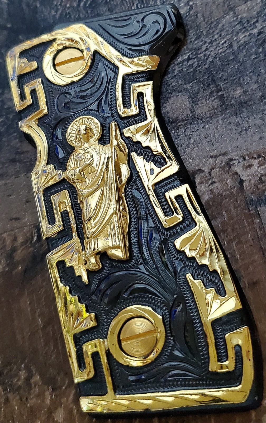 San judas custom made Gun pistol grips cachas Beretta 92fs black & gold ...