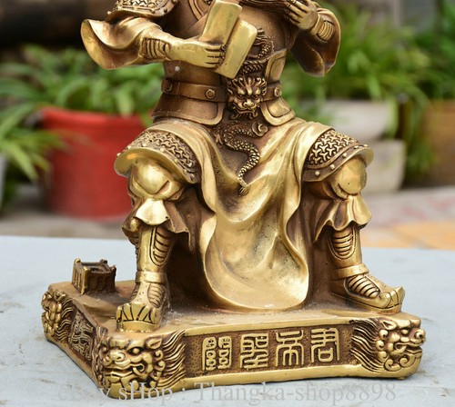 11" Chinese Bronze Feng Shui Seat Guan Gong Yu Warrior Dragon God ...