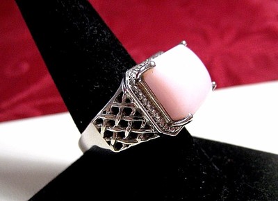 CHUCK CLEMENCY STS 925 STERLING SILVER RING LARGE CROWN SET PINK JADE ...