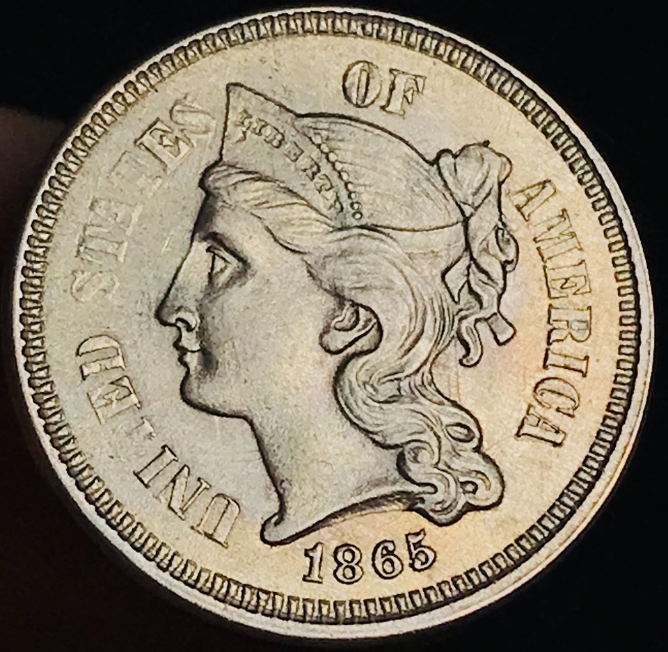 1865 Three Cent Nickel Piece 3C Civil War Date Choice US Type Coin ...