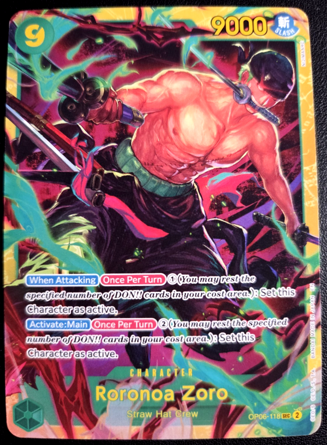 Roronoa Zoro OP06-118 ONE PIECE Tcg Secret Rare NO FOIL NM Green | eBay