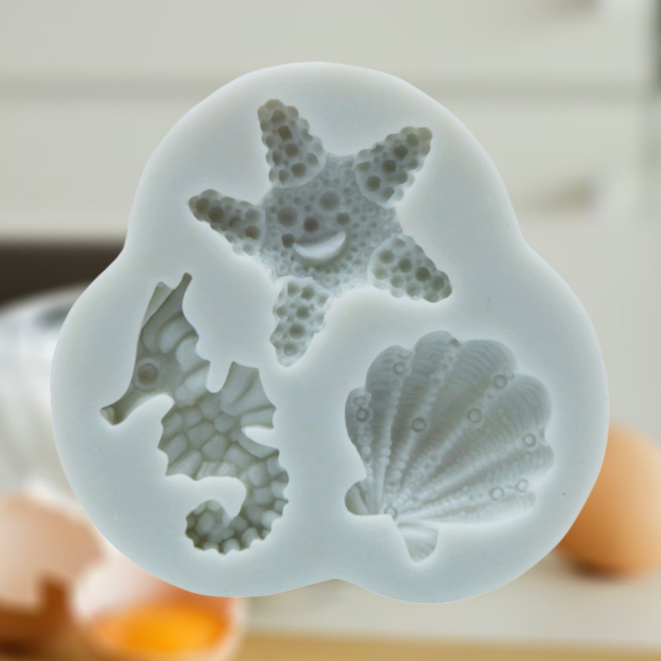 3D Silicone Fondant Mold Sea Animal Shape Seastar Seahorse Shells for ...